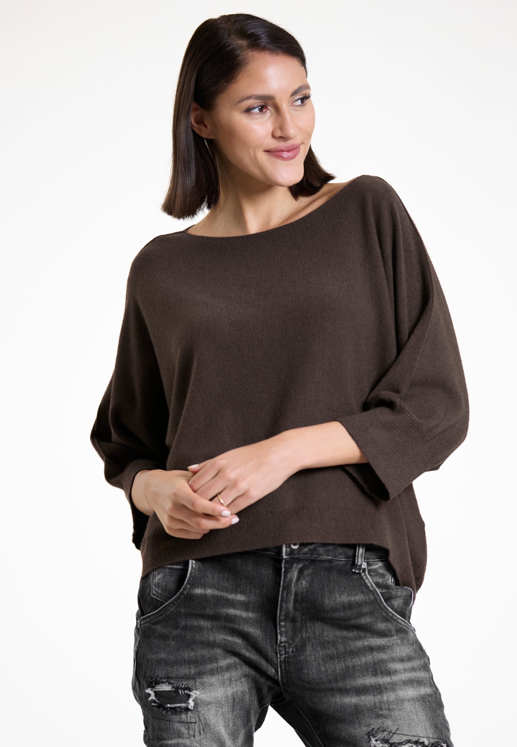 Strickpullover Soft Flow – weiter Pullover mit 3/4-Ärmeln in Braun ...
